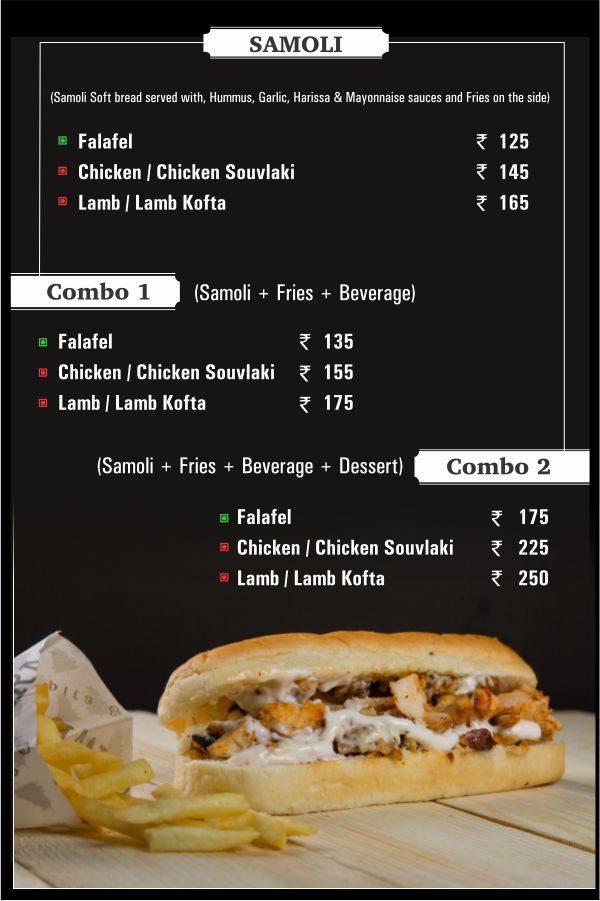 Menu at The Original Shawarma, India