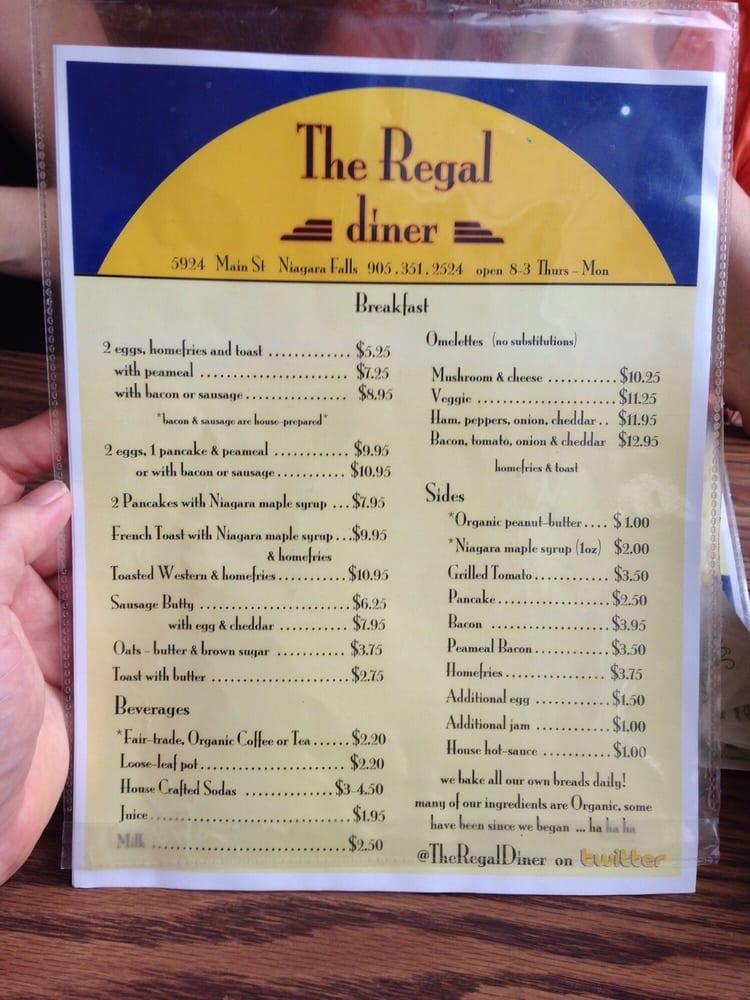 Menu at The Regal Diner restaurant, Niagara Falls