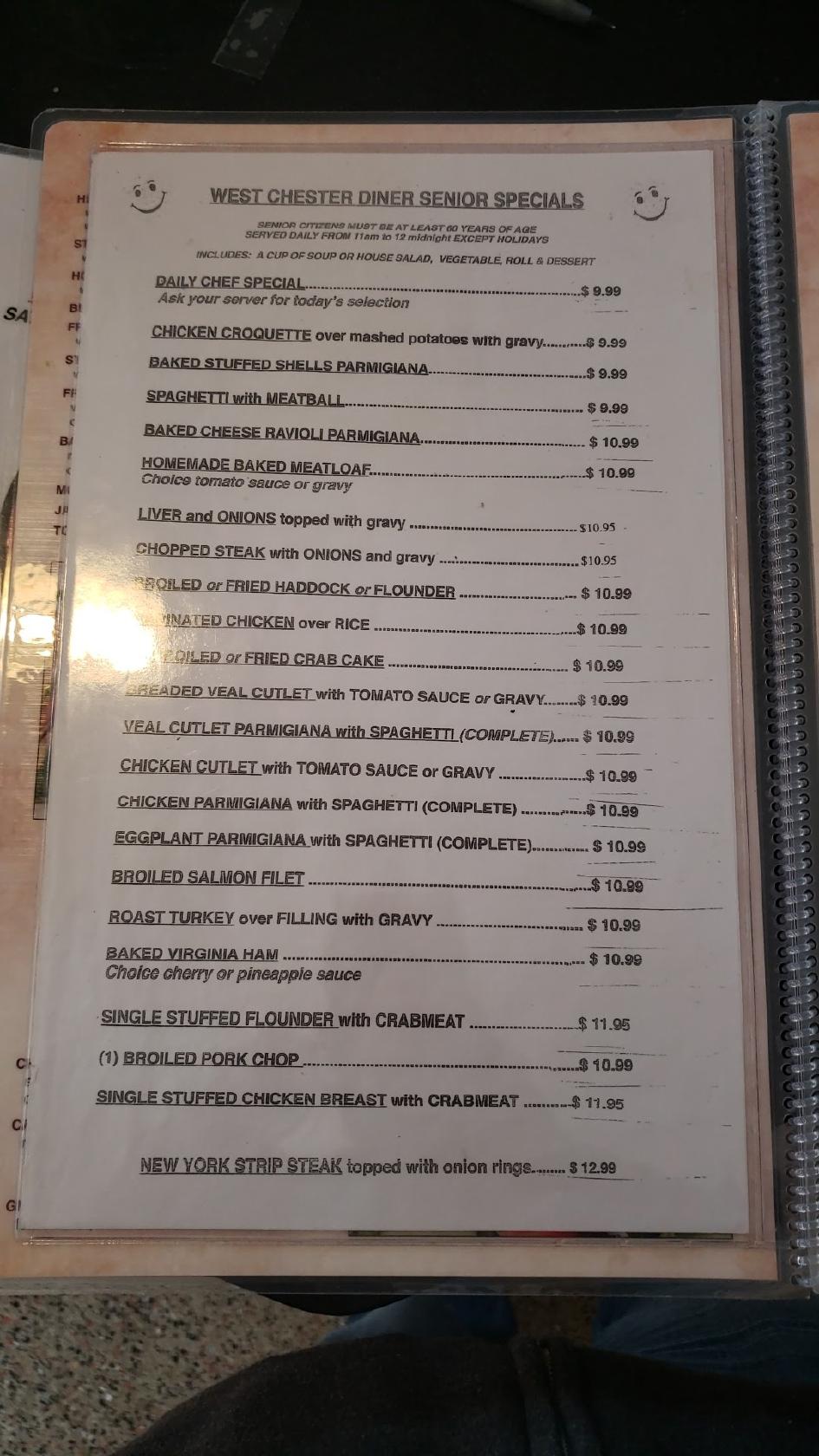 Menu at West Chester Diner cafe, West Chester, West Chester Pike