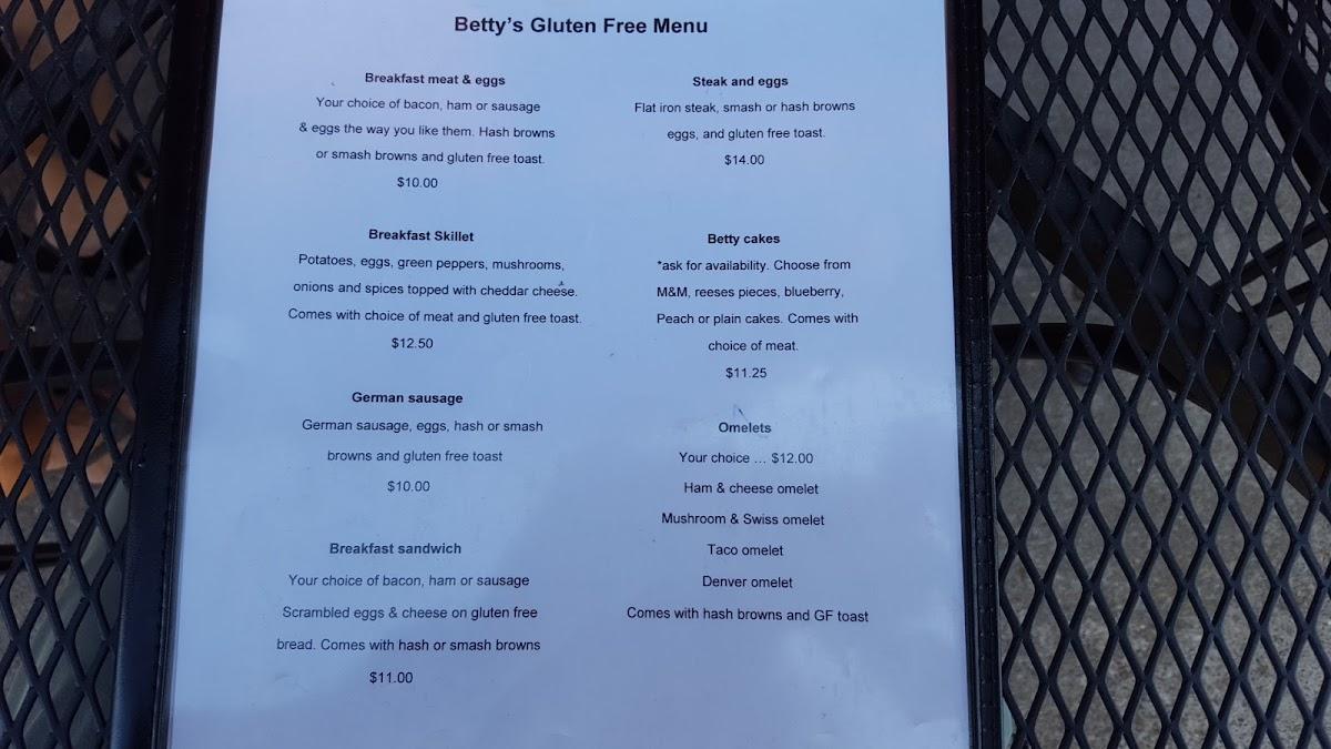Menu at Betty's Diner cafe, Polson