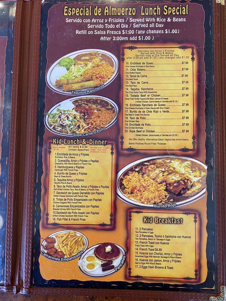 Menu at Casa Jimenez restaurant, Whittier, Whittier Blvd