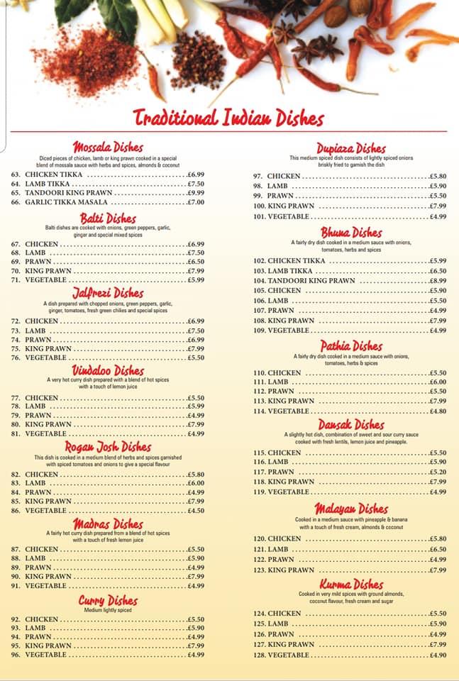 Menu at Naga Spice restaurant, Scunthorpe