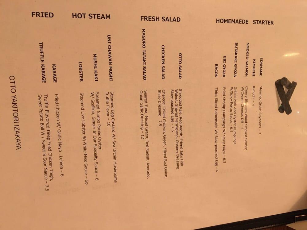 Menu at Otto Yakitori Izakaya restaurant, Montréal