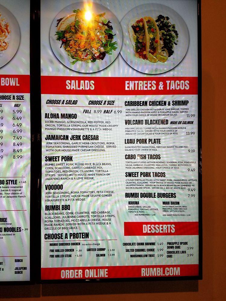 Menu at Rumbi Island Grill restaurant, Riverdale