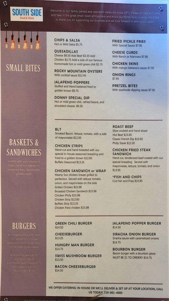 Menu at South Side Food & Drink pub & bar, Limon
