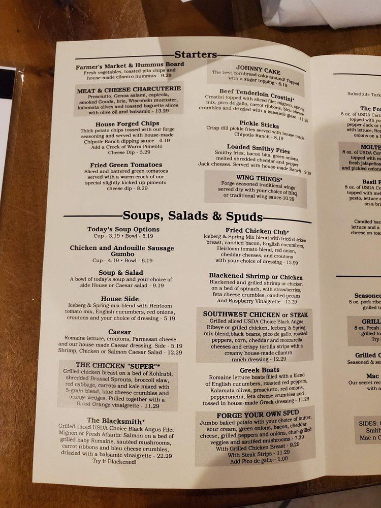 Menu at The Blacksmith Restaurant, Jackson