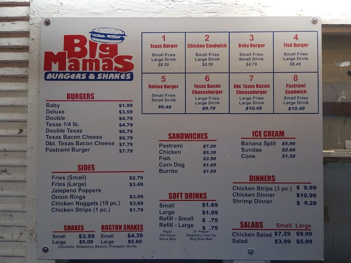 Menu at Big Mamas restaurant, Sanger, Jensen Ave