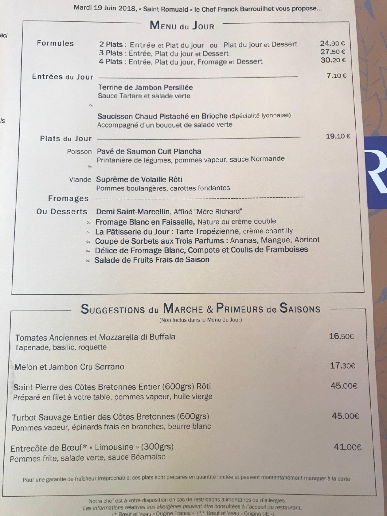 Menu au Brasserie Le Nord - Bocuse restaurant, Lyon