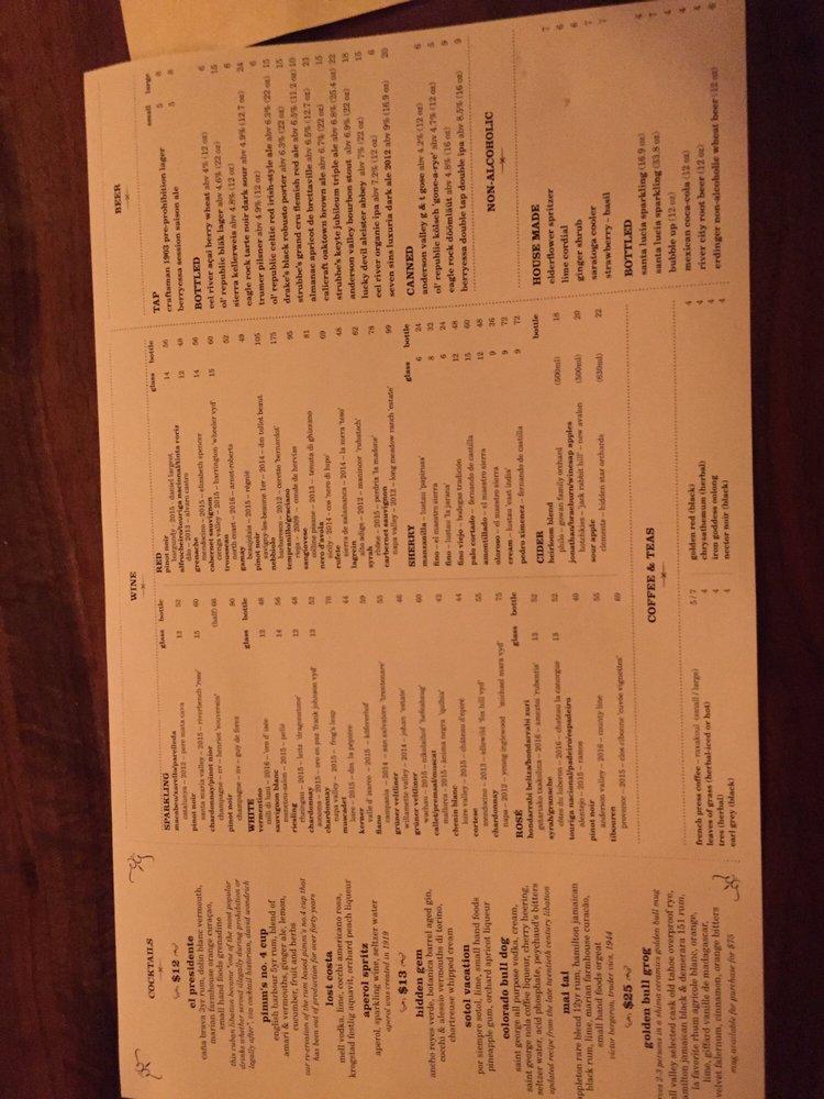Menu at Bull Valley Roadhouse pub & bar, Port Costa
