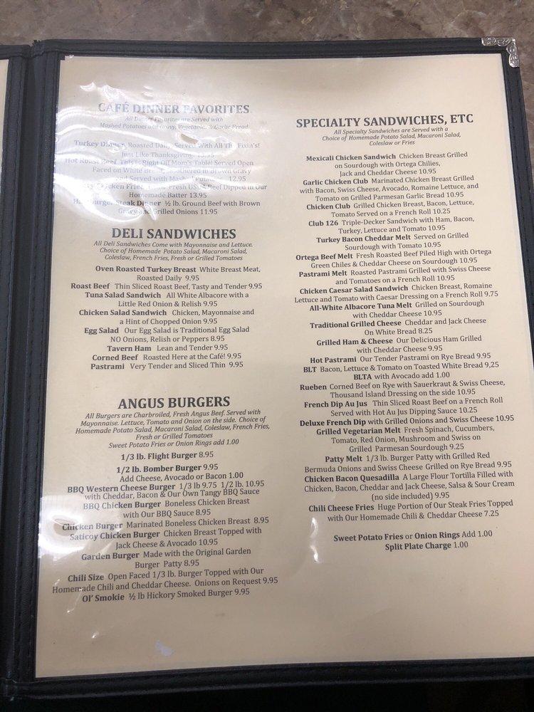 Menu at Flight 126 Cafe, Santa Paula