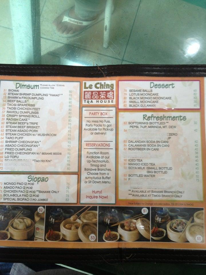 Menu at Le Ching Tea House restaurant, Quezon City, MCV Building
