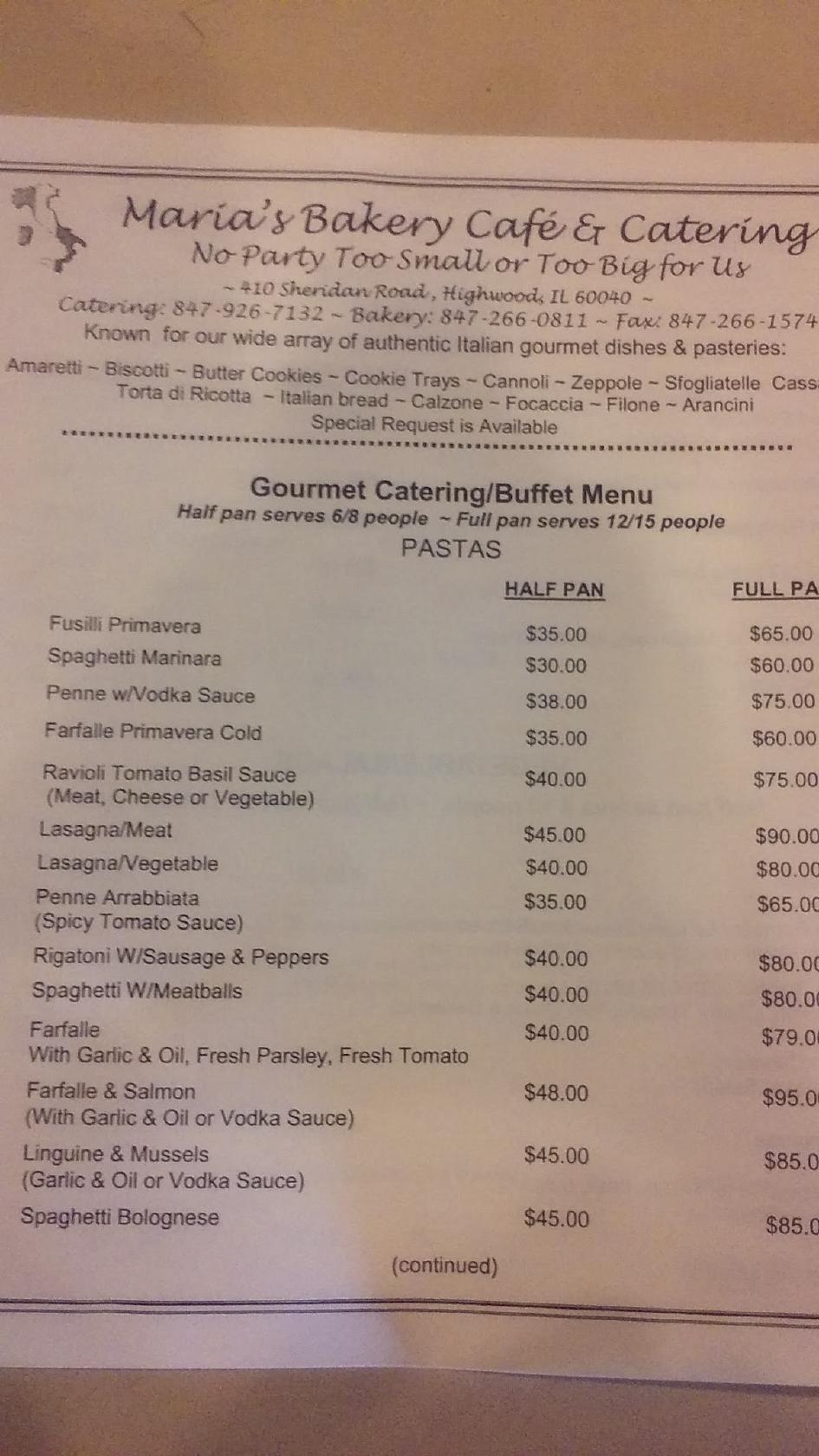 Menu at Maria's Cafe, Highwood, 410 Sheridan Rd