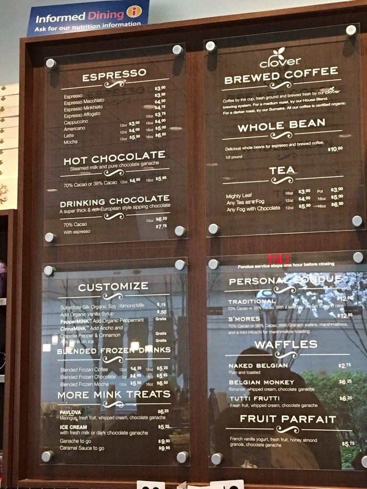 Menu at Mink Chocolates Cafe, Vancouver