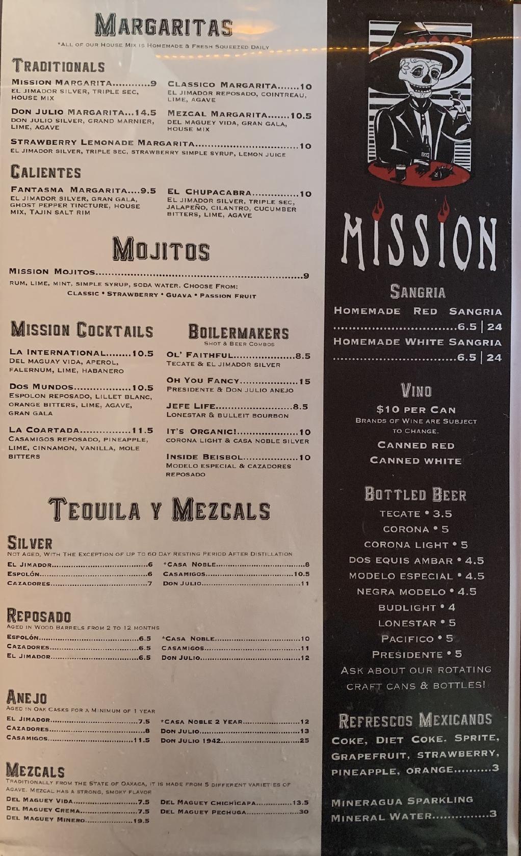 Menu at Mission Taco pub & bar, Easthampton