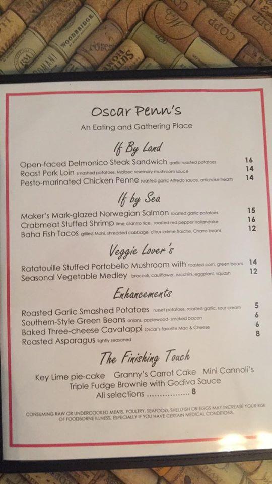 Menu at Oscar Penns Restaurant, Inverness