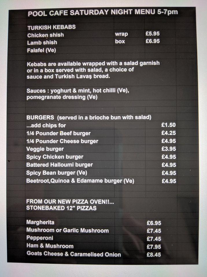 Menu at Pool Cafe, Hathersage
