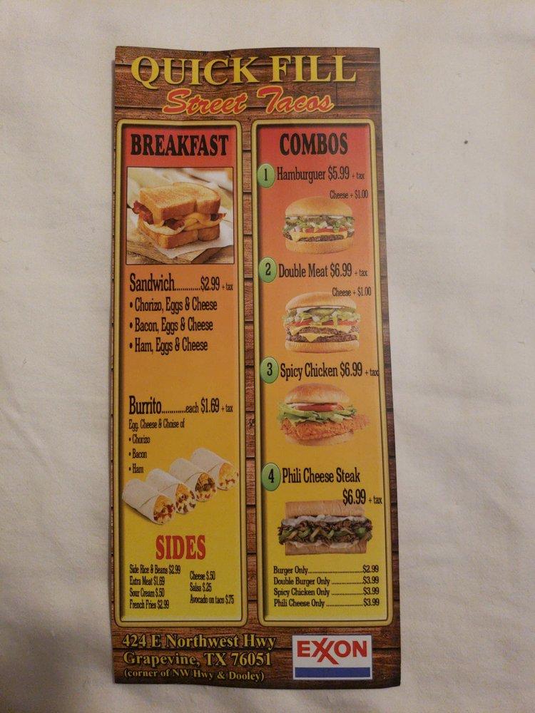 Menu at Quick Fill Street Tacos, Grapevine