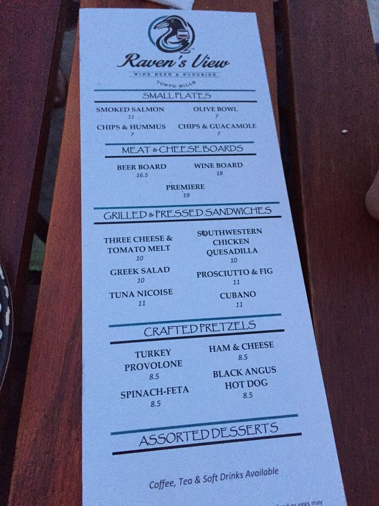 Menu at Raven's View pub & bar, Phoenix