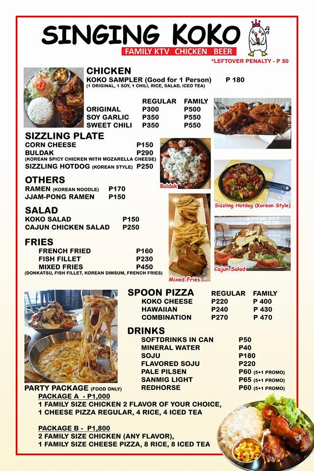 Menu at Singing Koko restaurant, San Fernando, Unit 1 CTH Bldg. Mac ...