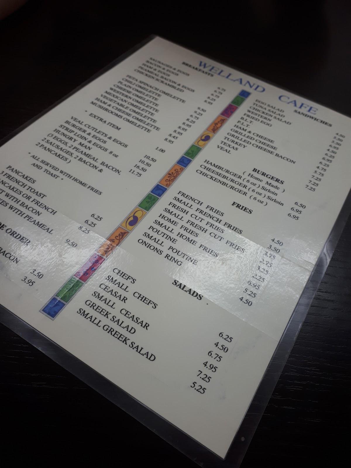Menu at Welland Cafe, Welland