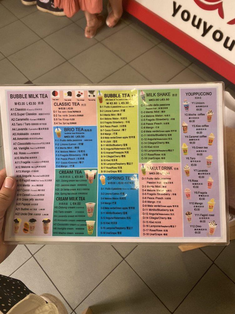 Menu da youyou tea bubble tea pub & bar, Roma