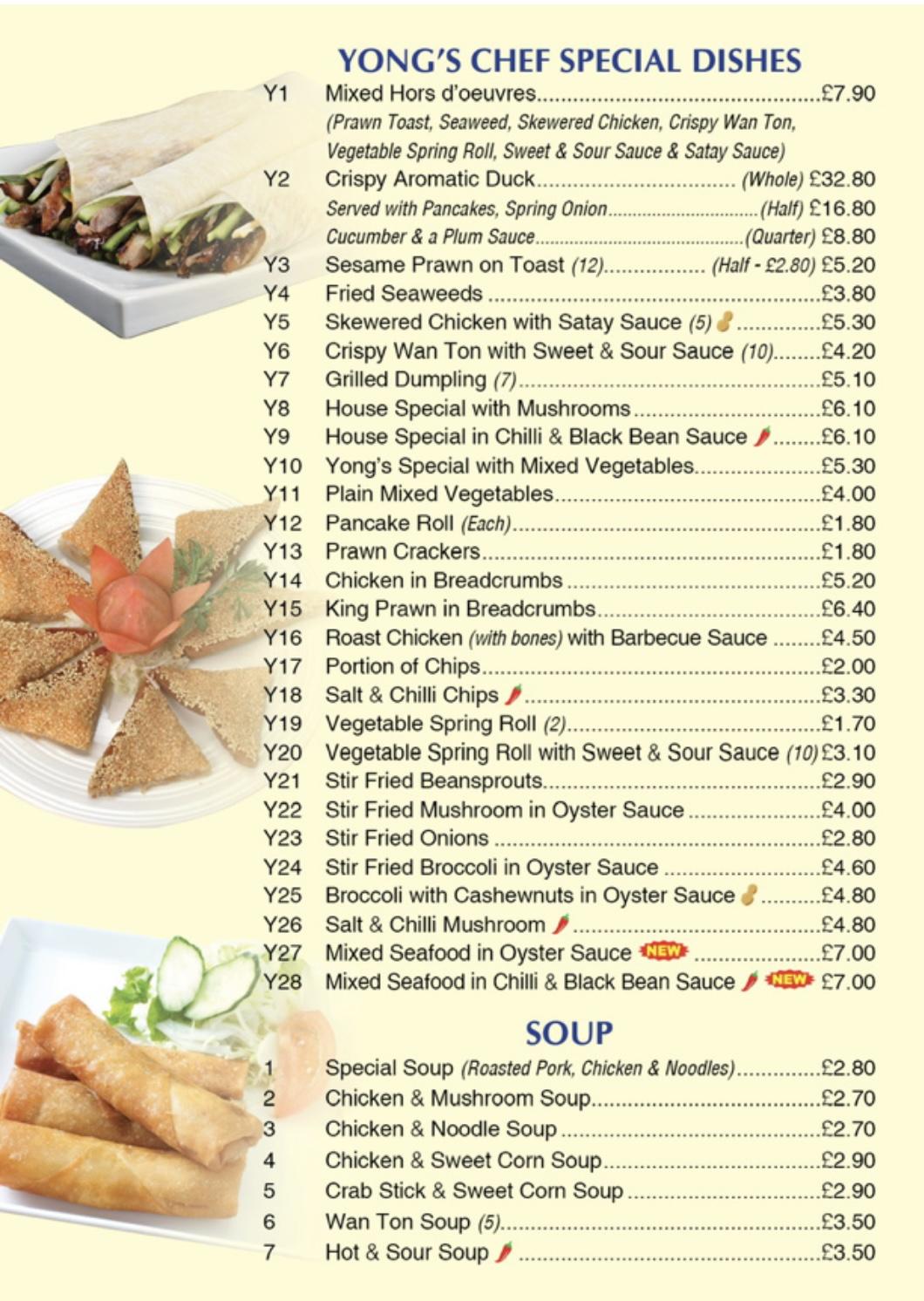 Menu at Yong’s Chinese Take-Away restaurant, Dagenham, East