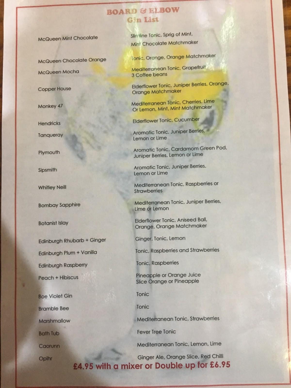 Menu at Board & Elbow pub & bar, Penrith