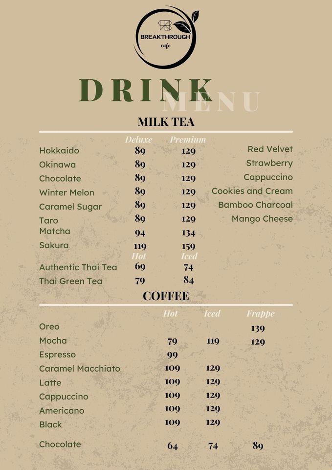 Menu at Breakthrough Cafe, Pagadian City