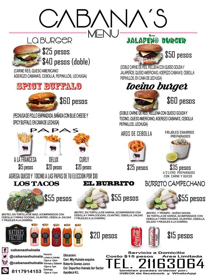 Menu at Cabana's, Ciudad Apodaca