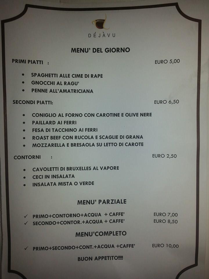 Menu at Dejavù Cafè cafe, Paullo