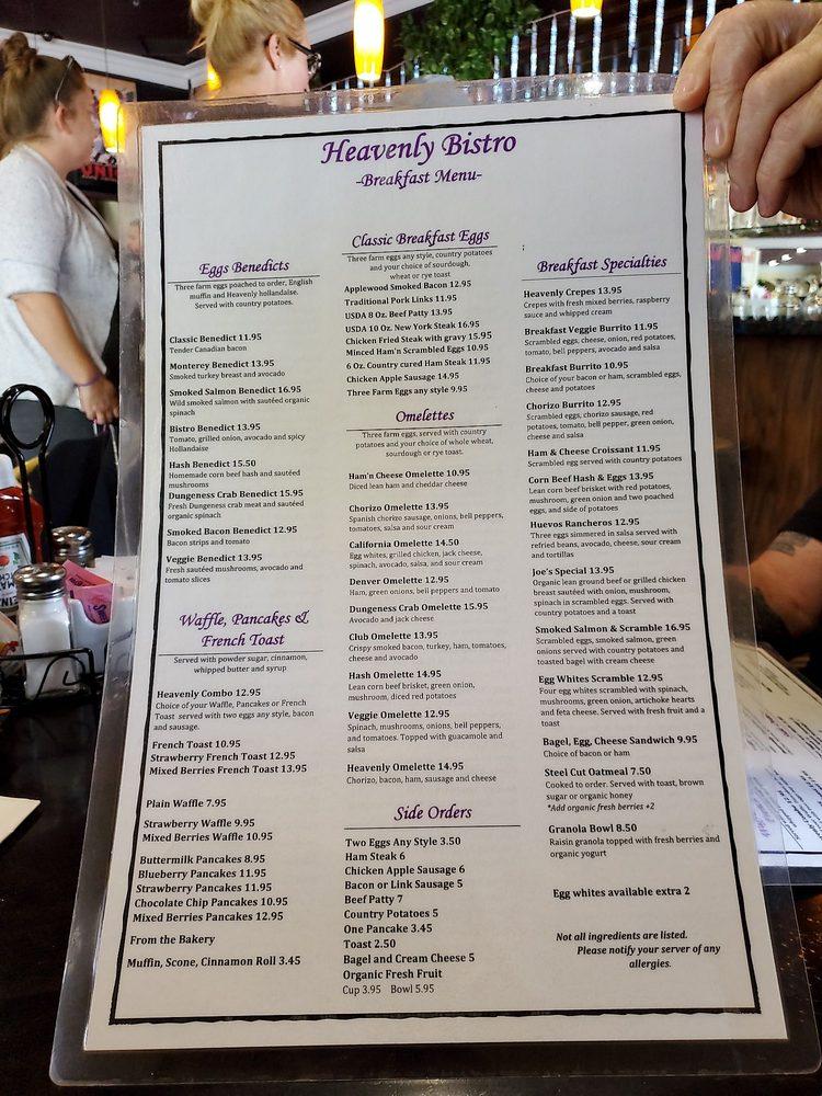 Menu at Heavenly Bistro cafe, Walnut Creek