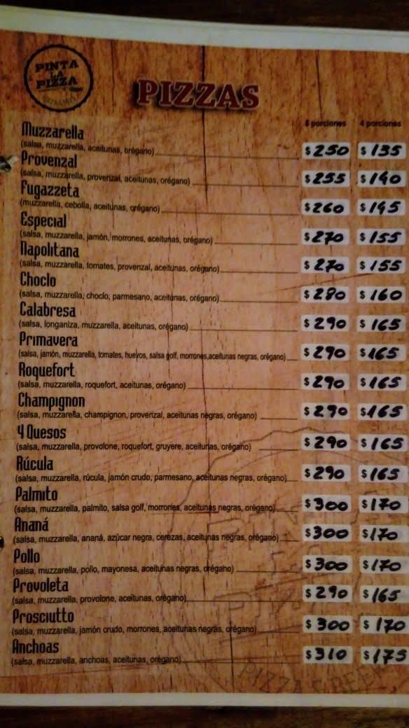Menu at PINTA LA PIZZA Pizza & Beer pub & bar, Argentina