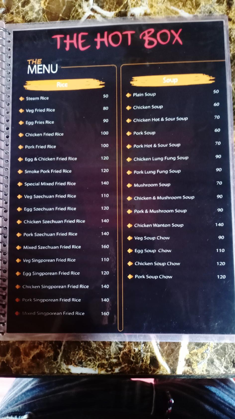 Menu at THE HOT BOX, Shillong