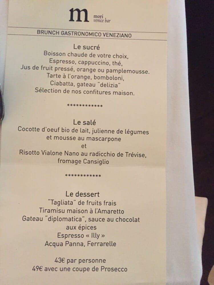 Carta del restaurante mori, Paris