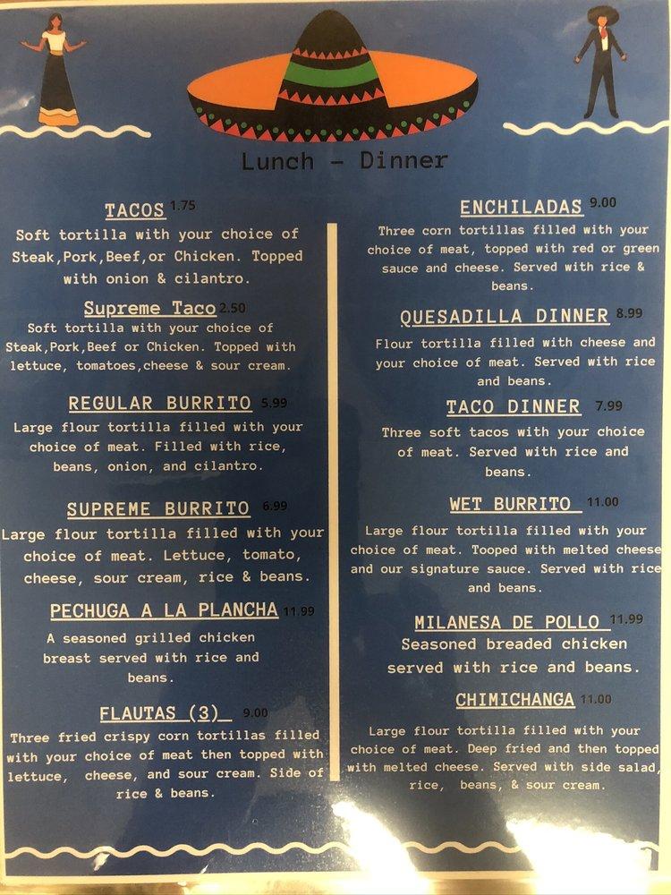 Menu at Ayala's Mexican Restaurant, Elkhart