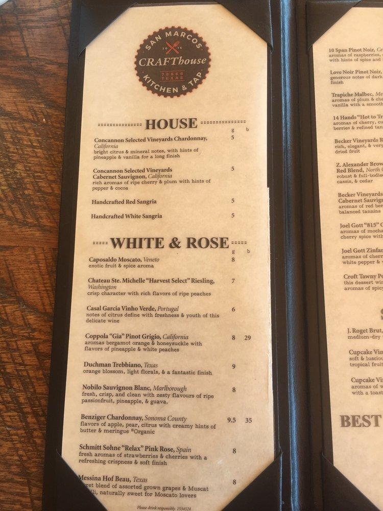 Menu at CRAFThouse Kitchen & Tap restaurant, San Marcos