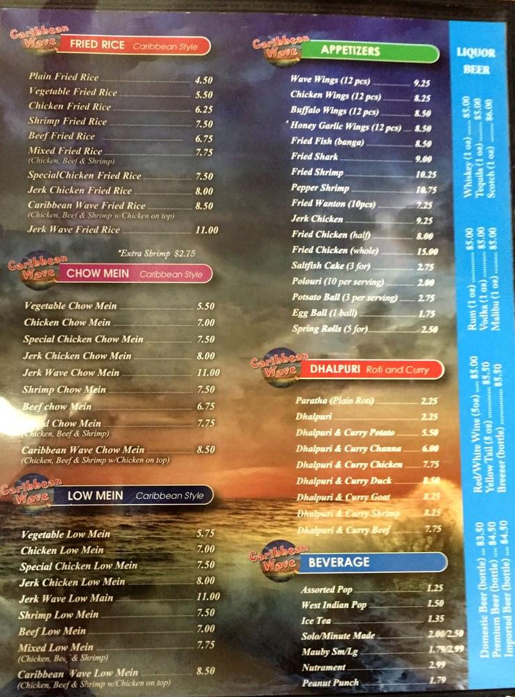 Menu at Caribbean Wave restaurant, Toronto, 875 Milner Ave