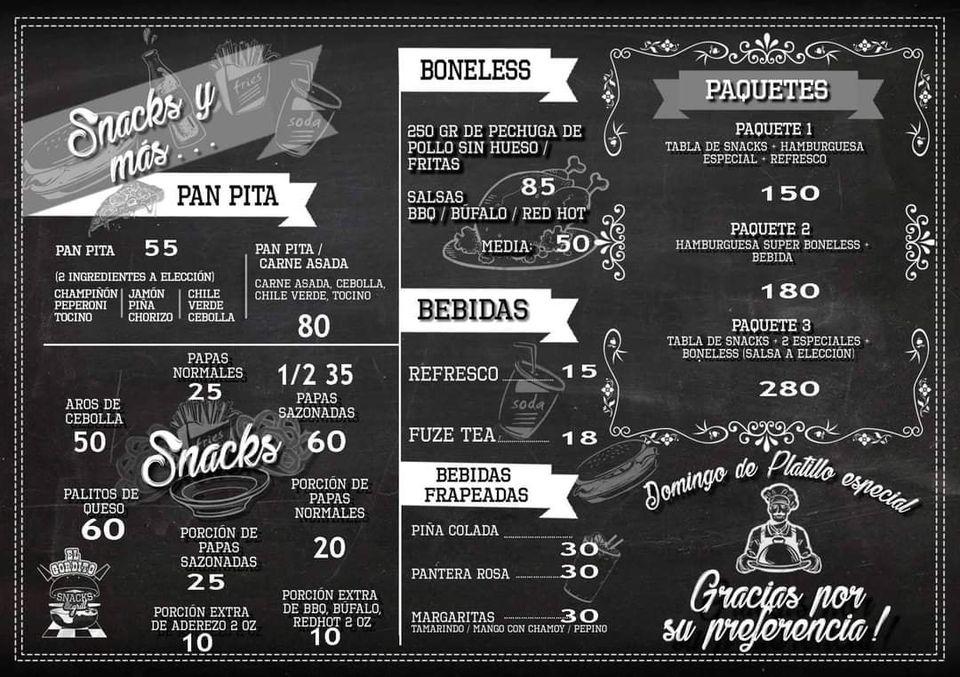 Menu at El Gordito Snack & Grill restaurant, Pueblo Yaqui