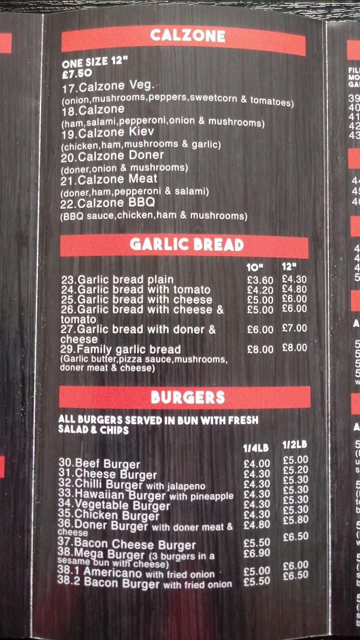 Menu at Family Pizza restaurant, Sherburn in Elmet