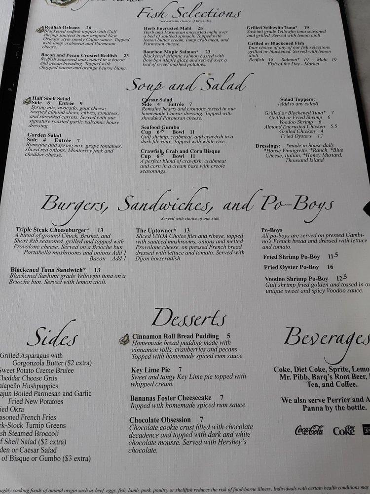 Menu at Half Shell Oyster House restaurant, Tuscaloosa