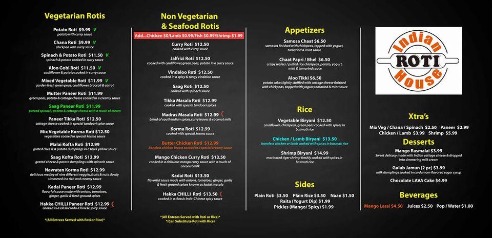 Menu at Indian Roti House Indian Dosa House restaurant, Toronto, 256 ...