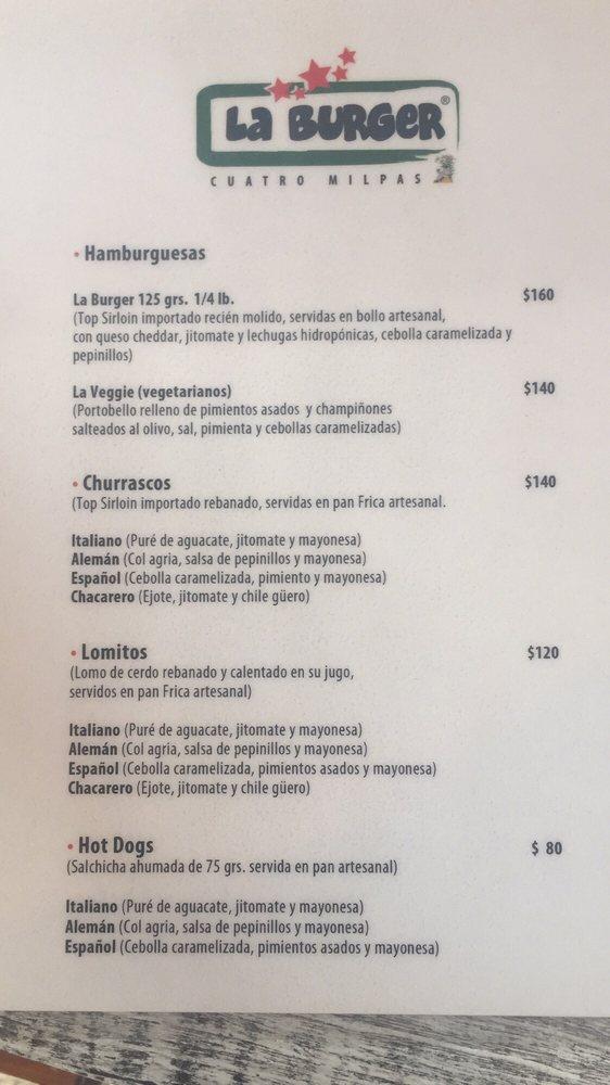 Carta del restaurante La Burger - Cuatro Milpas, San Miguel del Allende