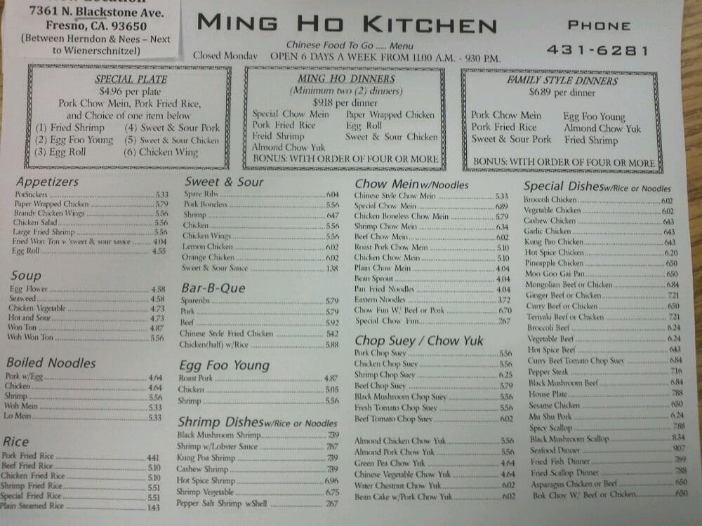 Menu at Ming Ho Kitchen Chinese Food to Go restaurant, Fresno