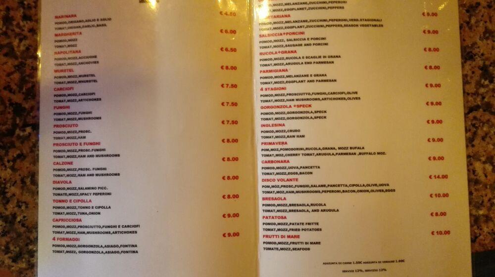 Menu da Osteria Leone Alato pizzeria, Venezia