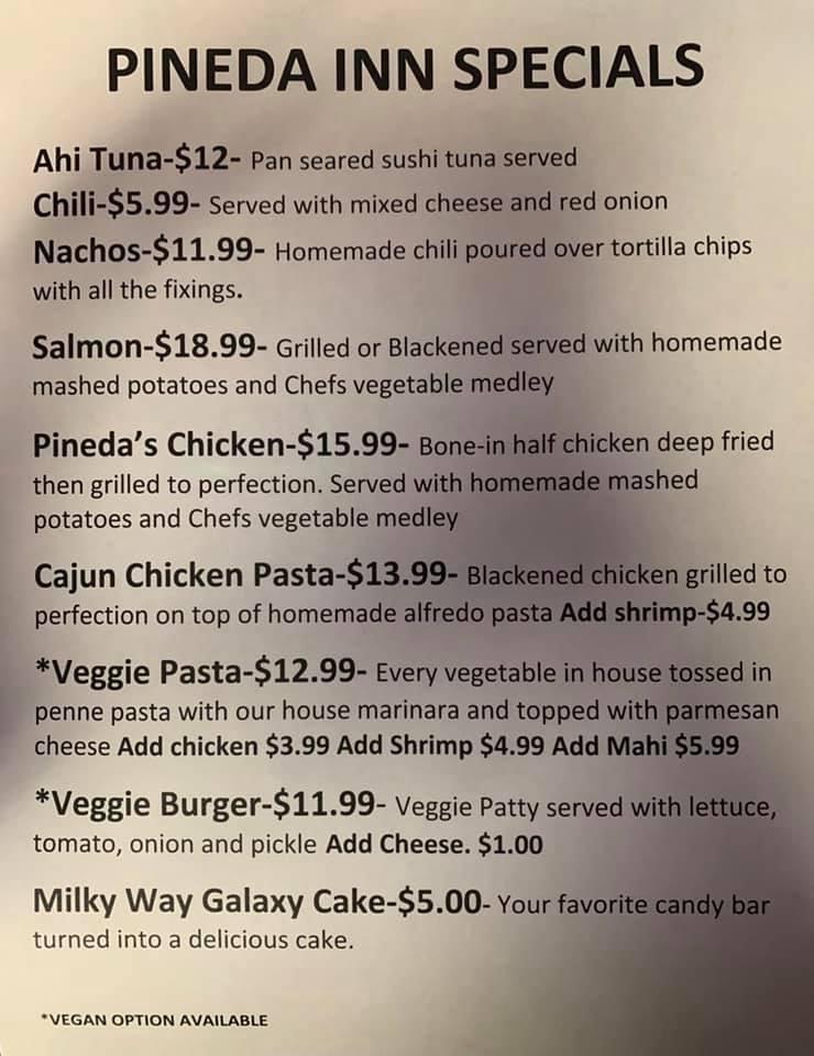 Menu at Pineda Inn Bar & Grill, Melbourne, US-1