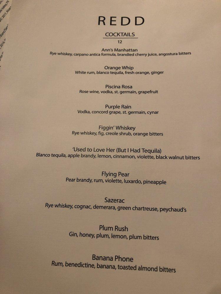 Menu at Redd restaurant, Rochester