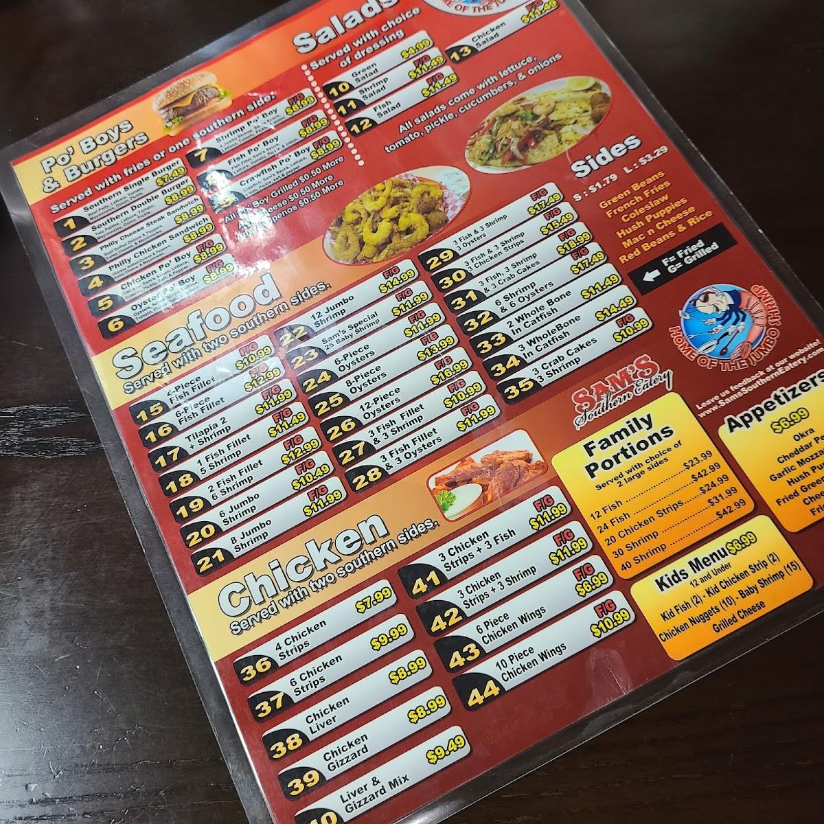 Menu at Sam's Southern Eatery restaurant, Temple