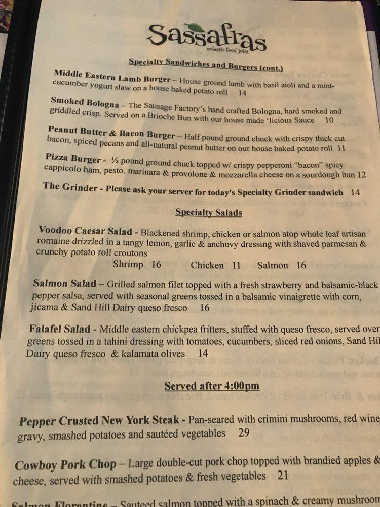 Menu at Sassafras Eclectic Food Joint pizzeria, Carson City, Old Hot ...