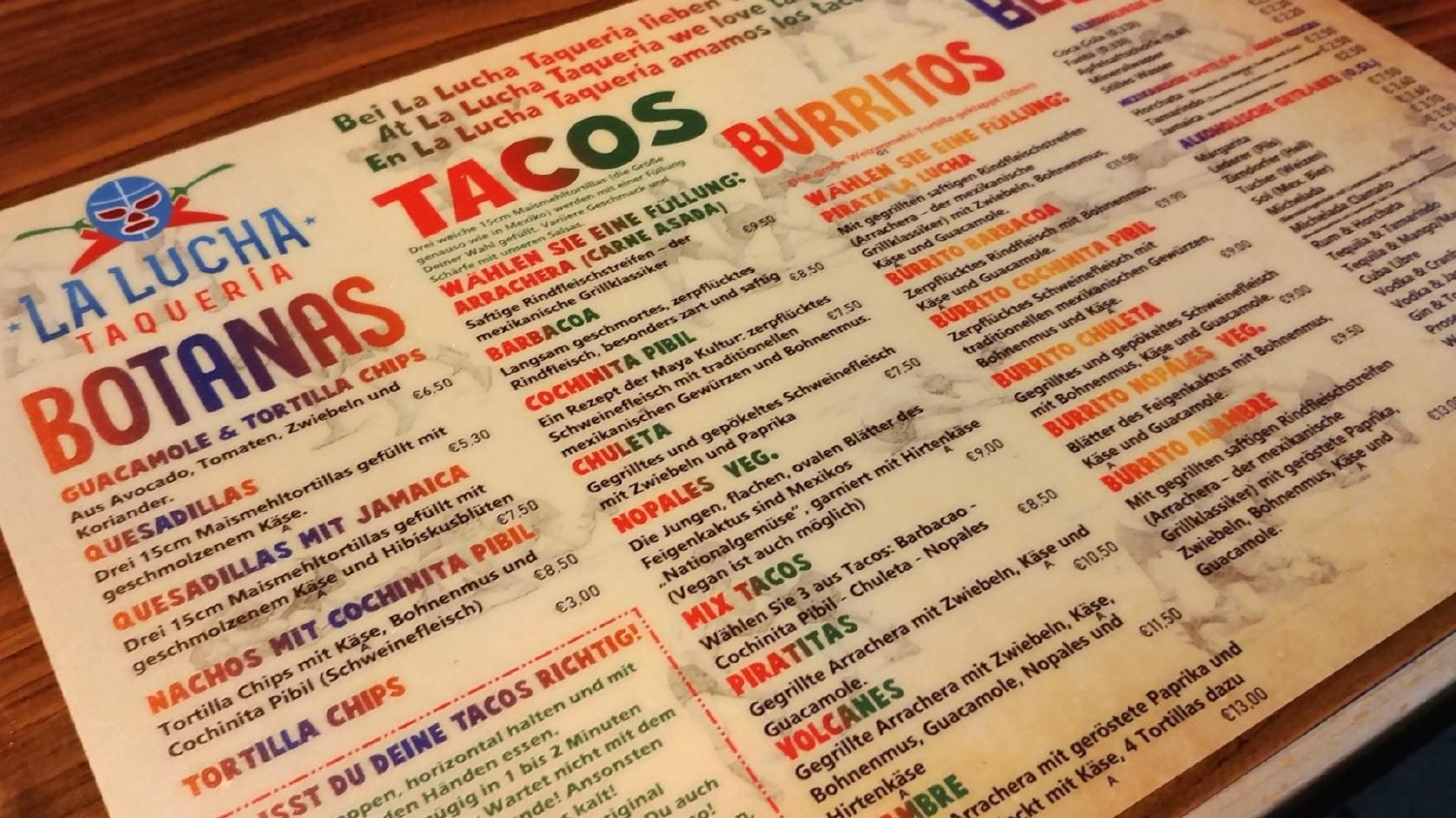 Menu au La Lucha Taqueria Cantina Nbg Nord restaurant, Nuremberg