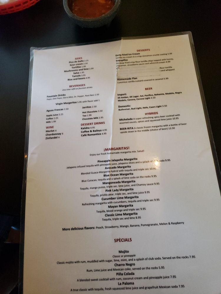 Menu at Una Ves Mas Mexican Restaurant, Seaside